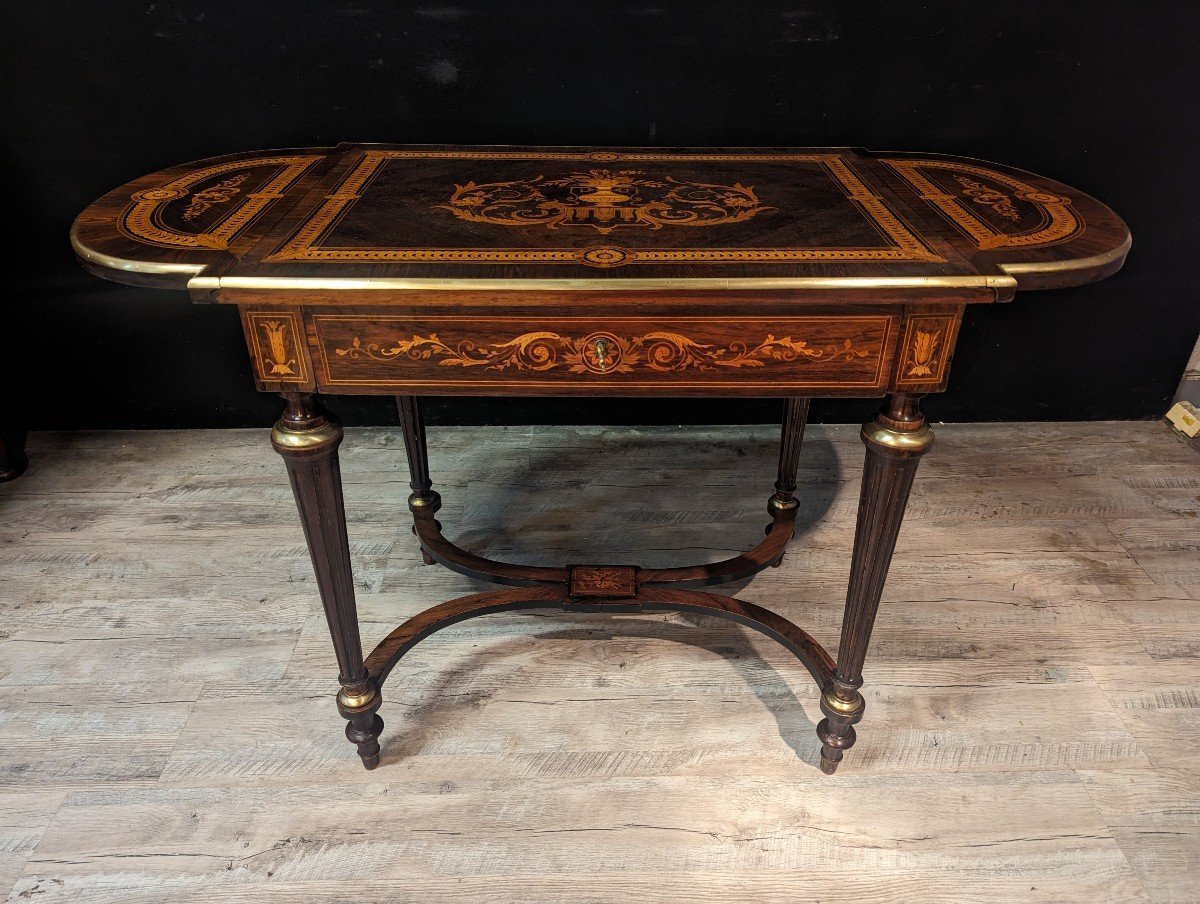 Napoleon III Side Table with Flaps in Marquetry for sale at Pamono