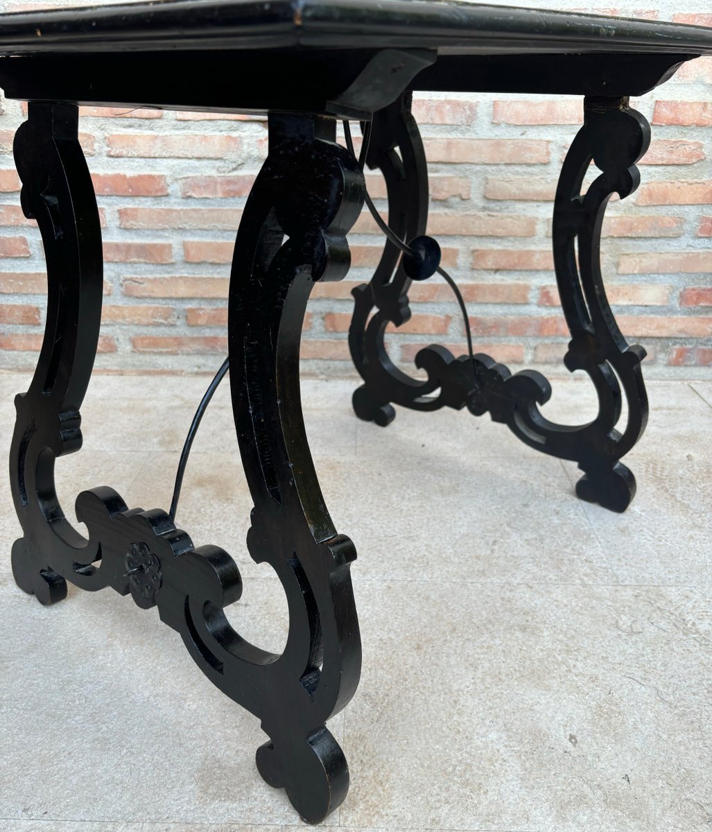 Spanish Baroque Side Table with Lyre Legs and Marquetry Top, 1850 for ...