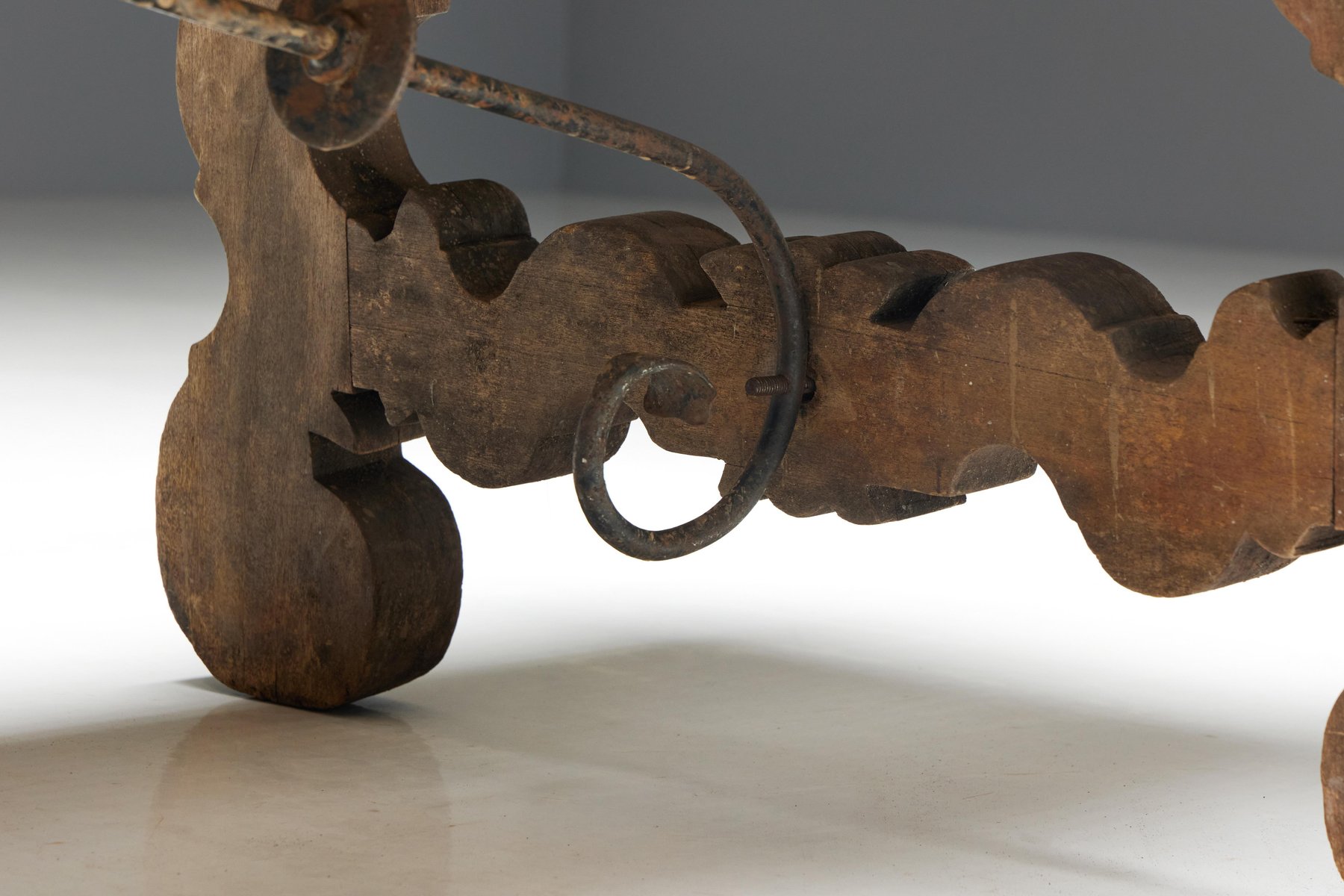 Rustic Folk Art Trestle Table for sale at Pamono
