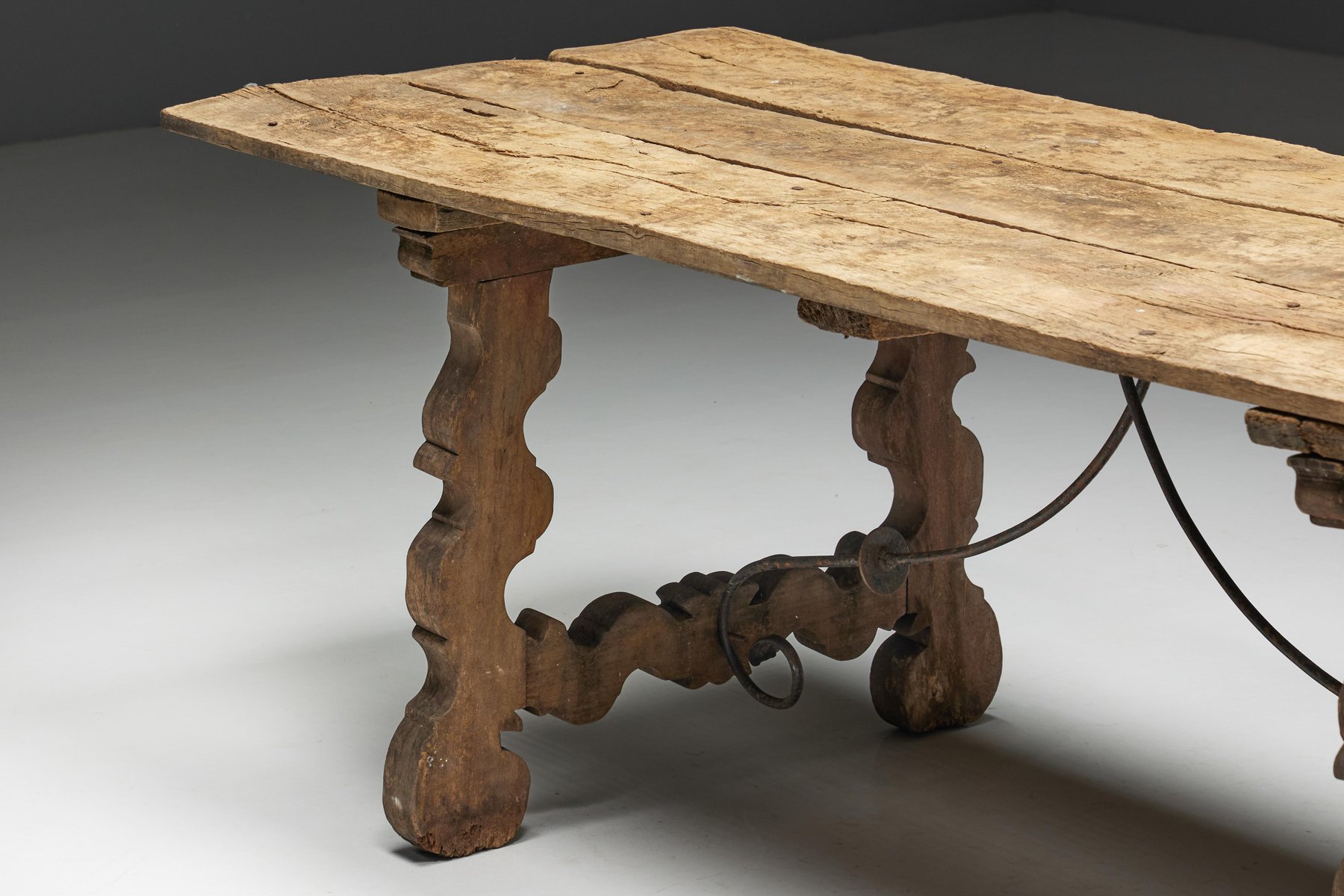 Rustic Folk Art Trestle Table for sale at Pamono