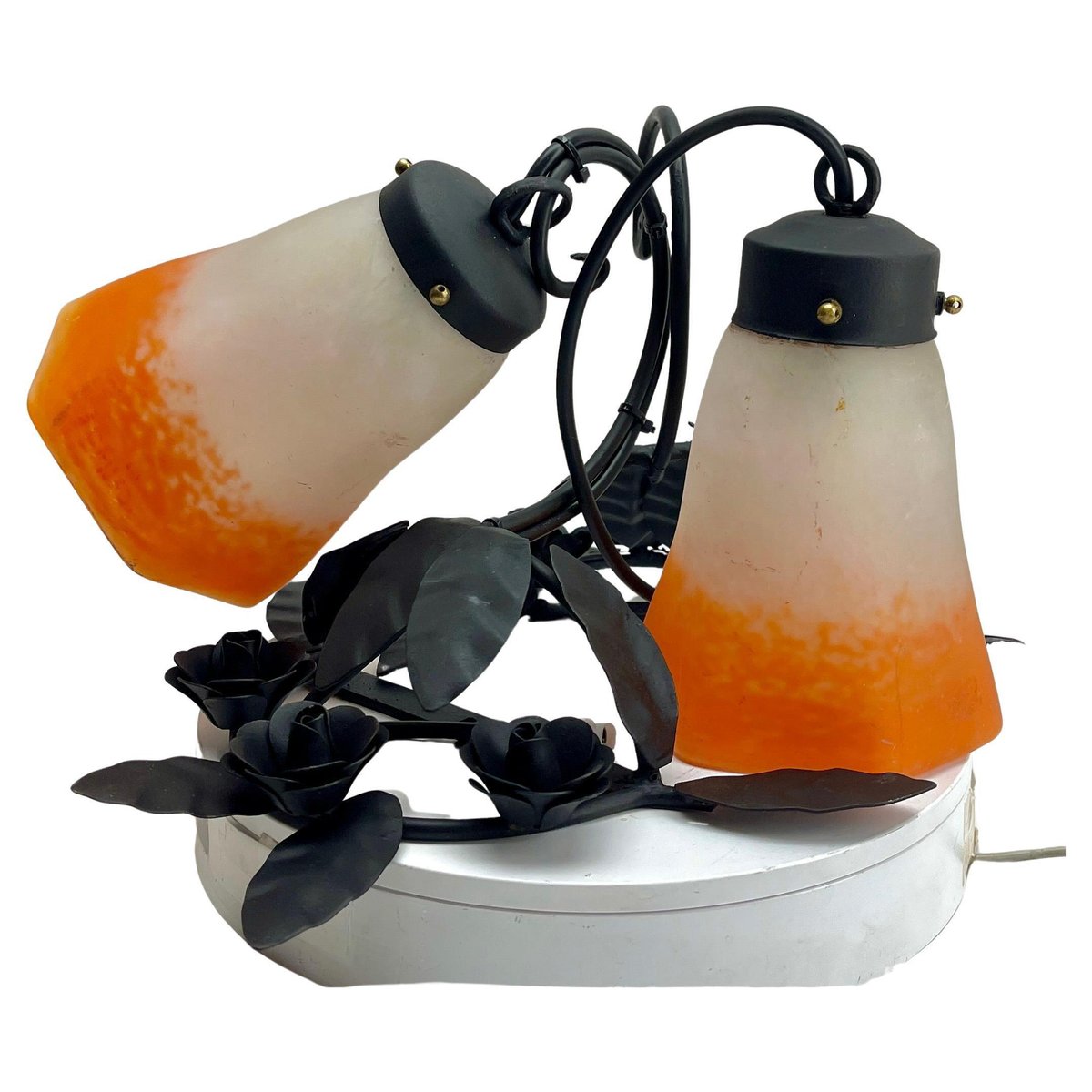 Art Nouveau Lemiere Wall Mount Wrought Iron with Glass Paste Shades ...