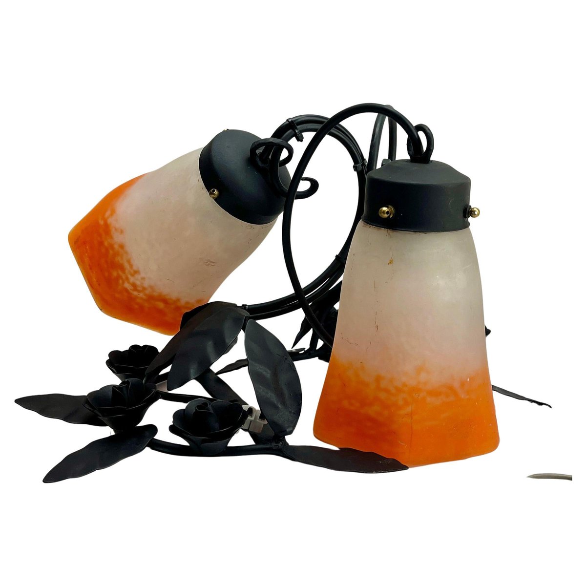 Art Nouveau Lemiere Wall Mount Wrought Iron with Glass Paste Shades ...