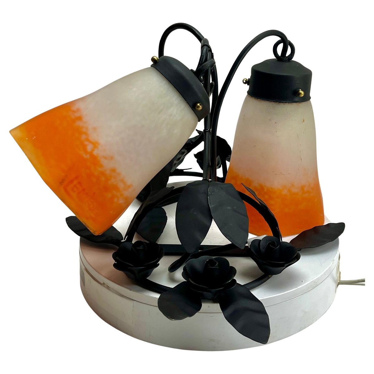 Art Nouveau Lemiere Wall Mount Wrought Iron with Glass Paste Shades ...