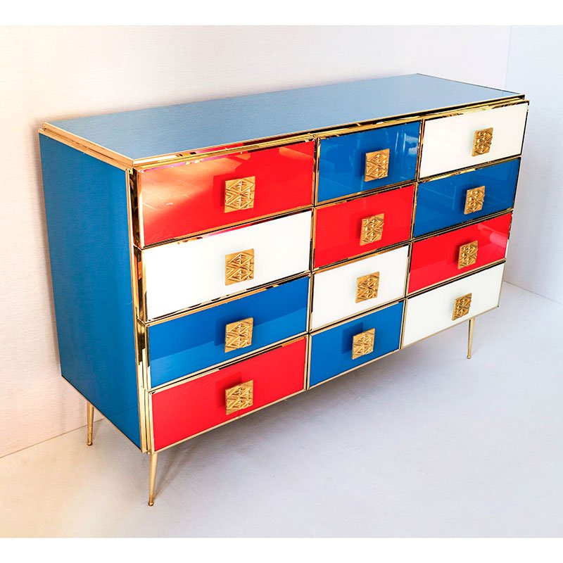 Colored Glass Chest of Drawers, 1980s for sale at Pamono