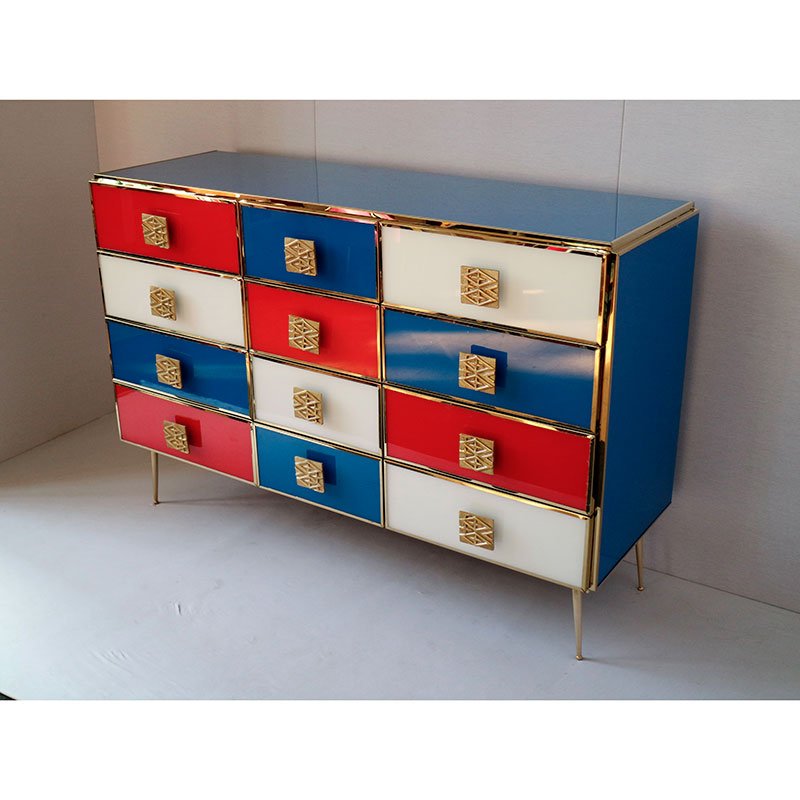 Colored Glass Chest of Drawers, 1980s for sale at Pamono