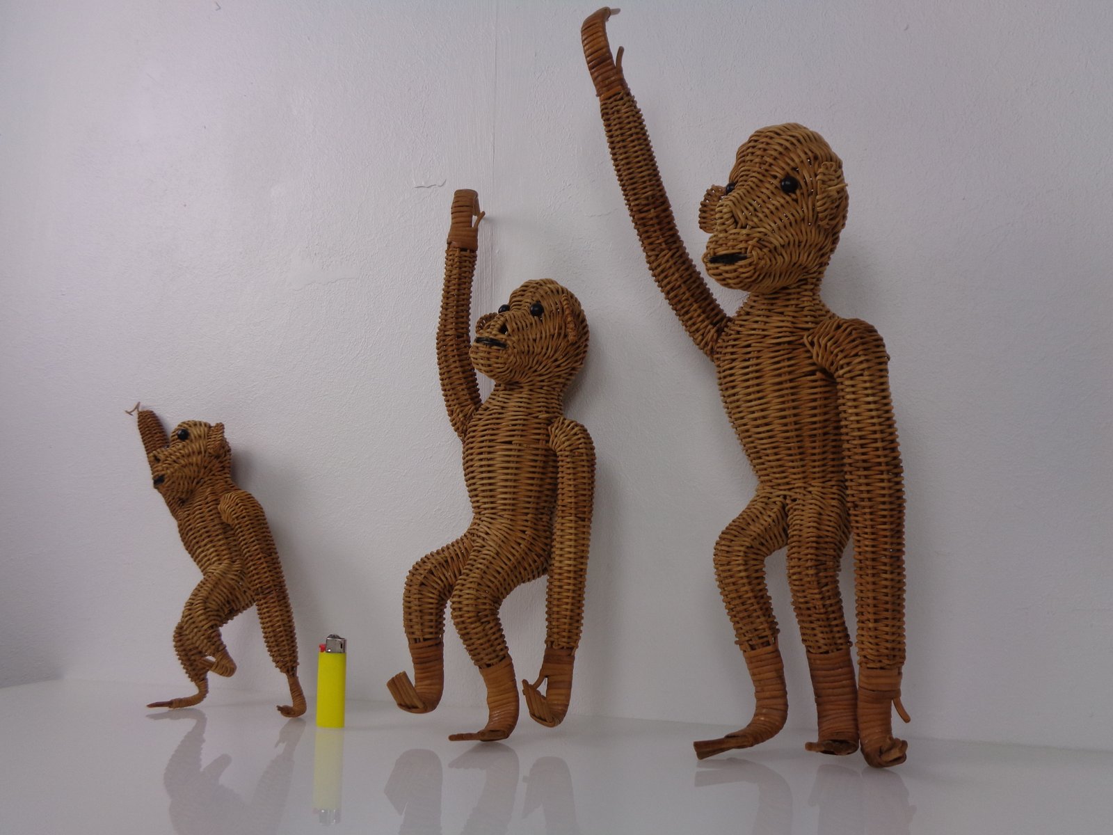 French Handmade Wicker Monkeys, 1960s, Set of 3 for sale at Pamono