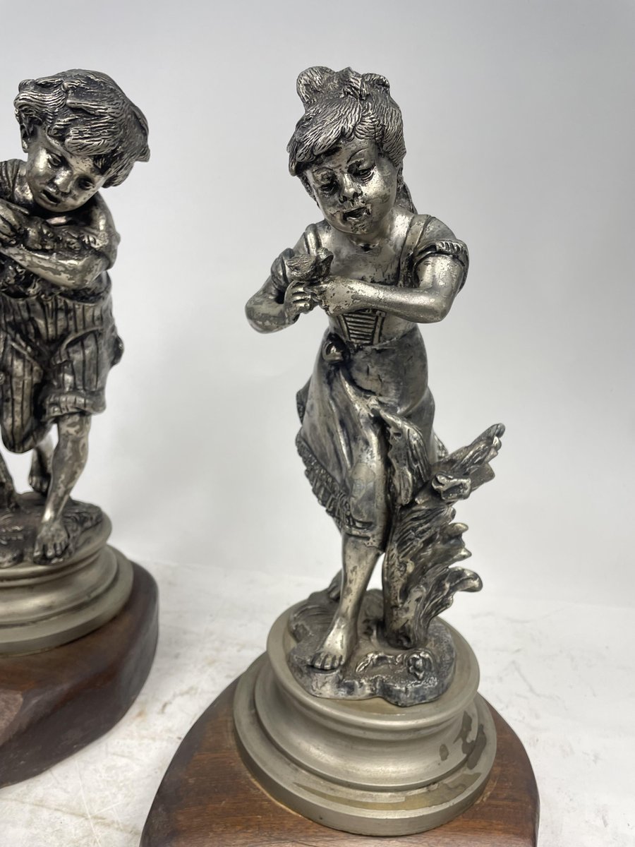 Statues of Children Playing, 1920s, Metal, Set of 2 for sale at Pamono