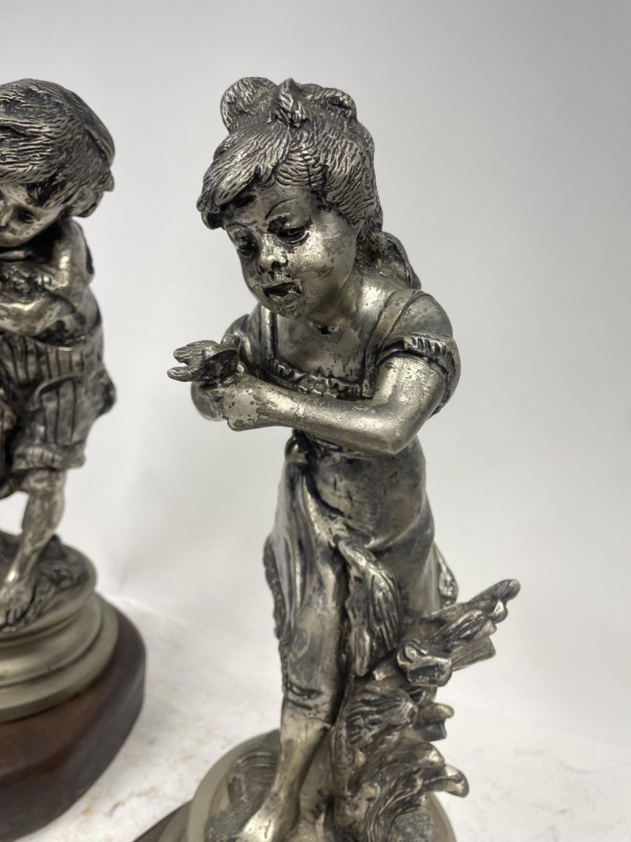 Statues of Children Playing, 1920s, Metal, Set of 2 for sale at Pamono