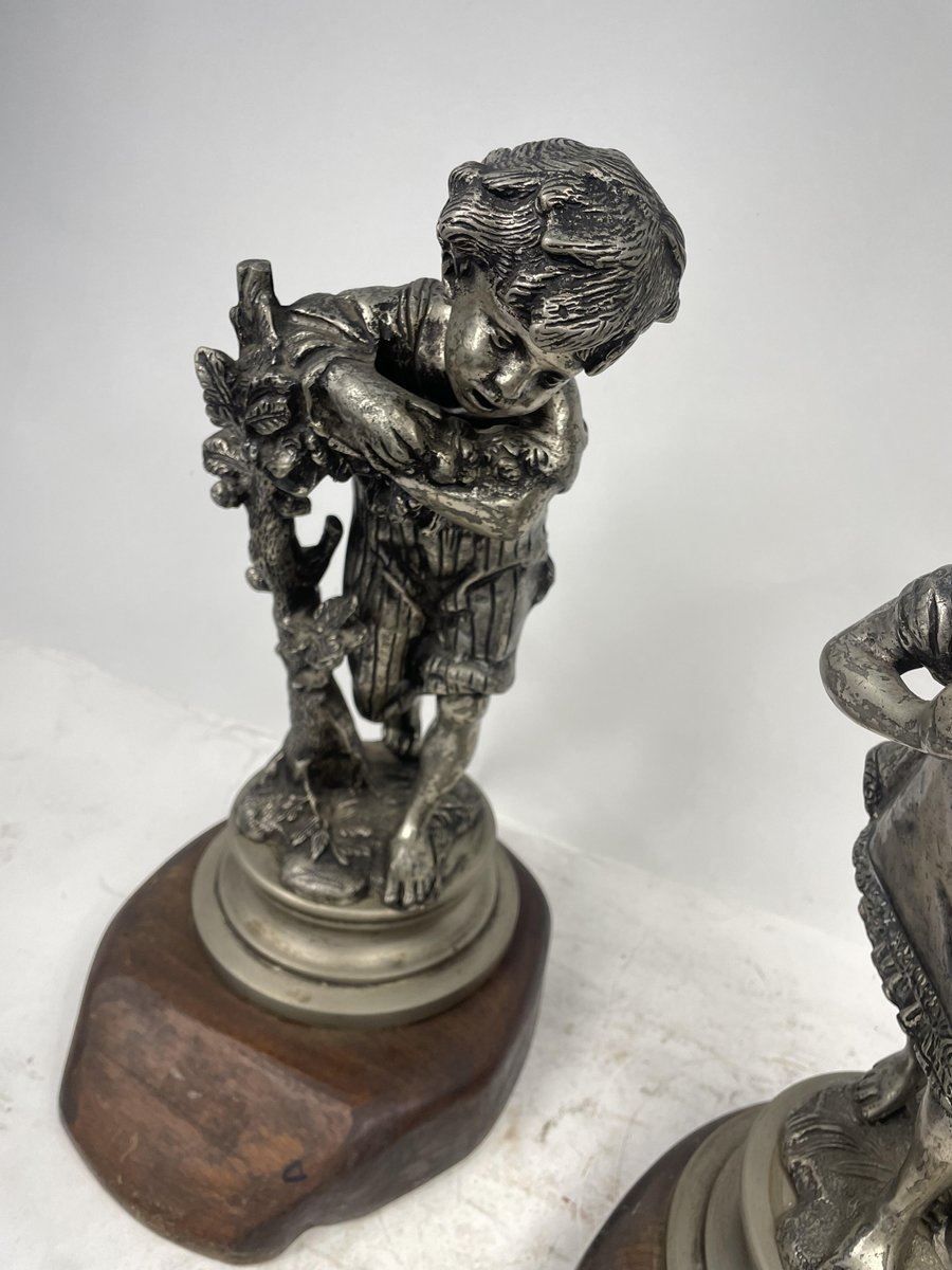 Statues of Children Playing, 1920s, Metal, Set of 2 for sale at Pamono