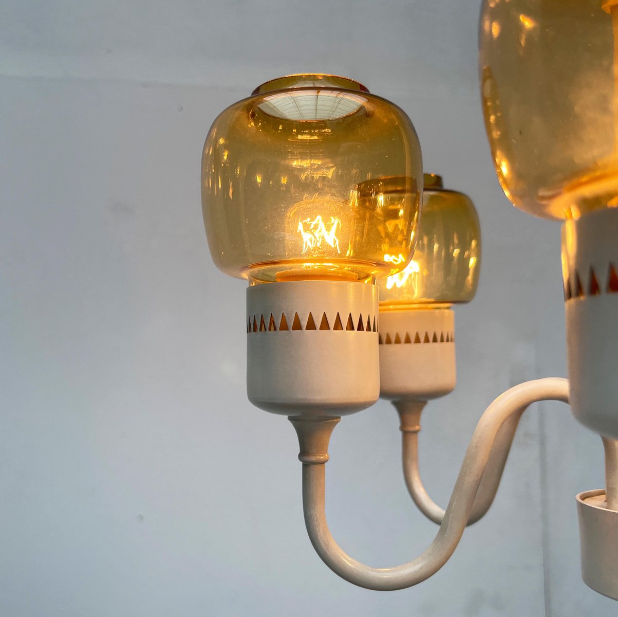 Mid-Century Swedish T526 Chandelier with Amber Colored Glasses by Hans ...