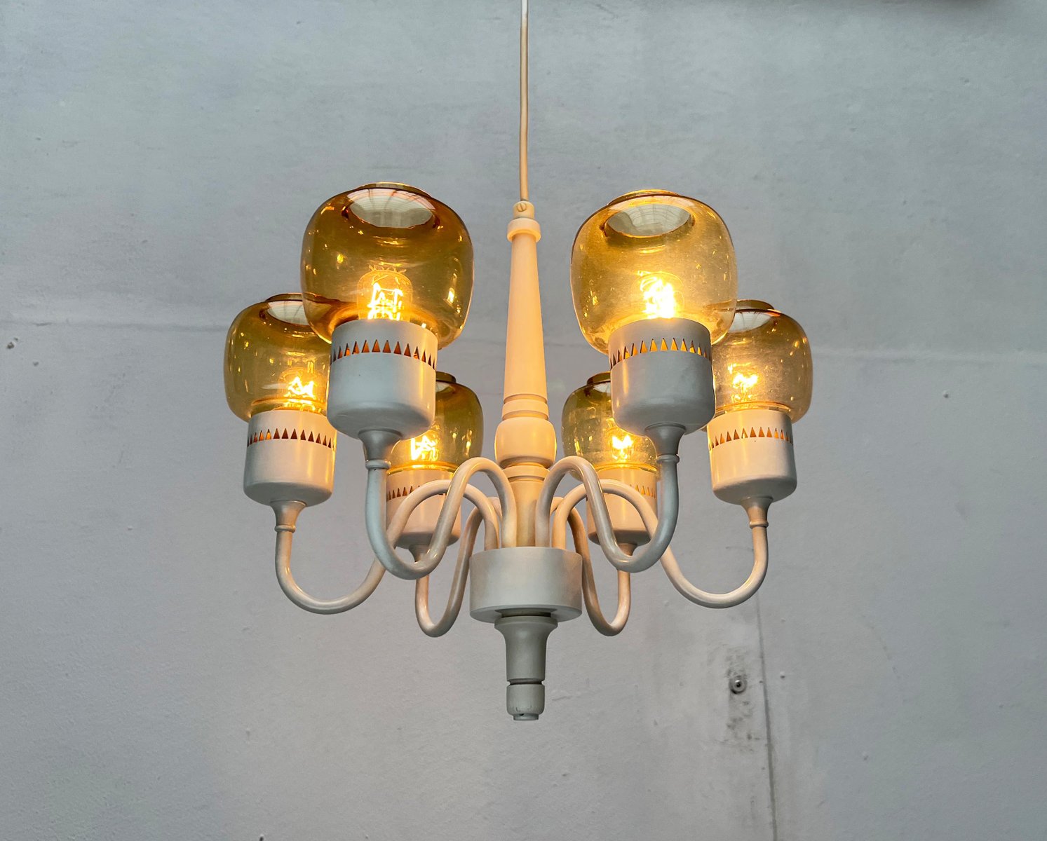 Mid-Century Swedish T526 Chandelier with Amber Colored Glasses by Hans ...