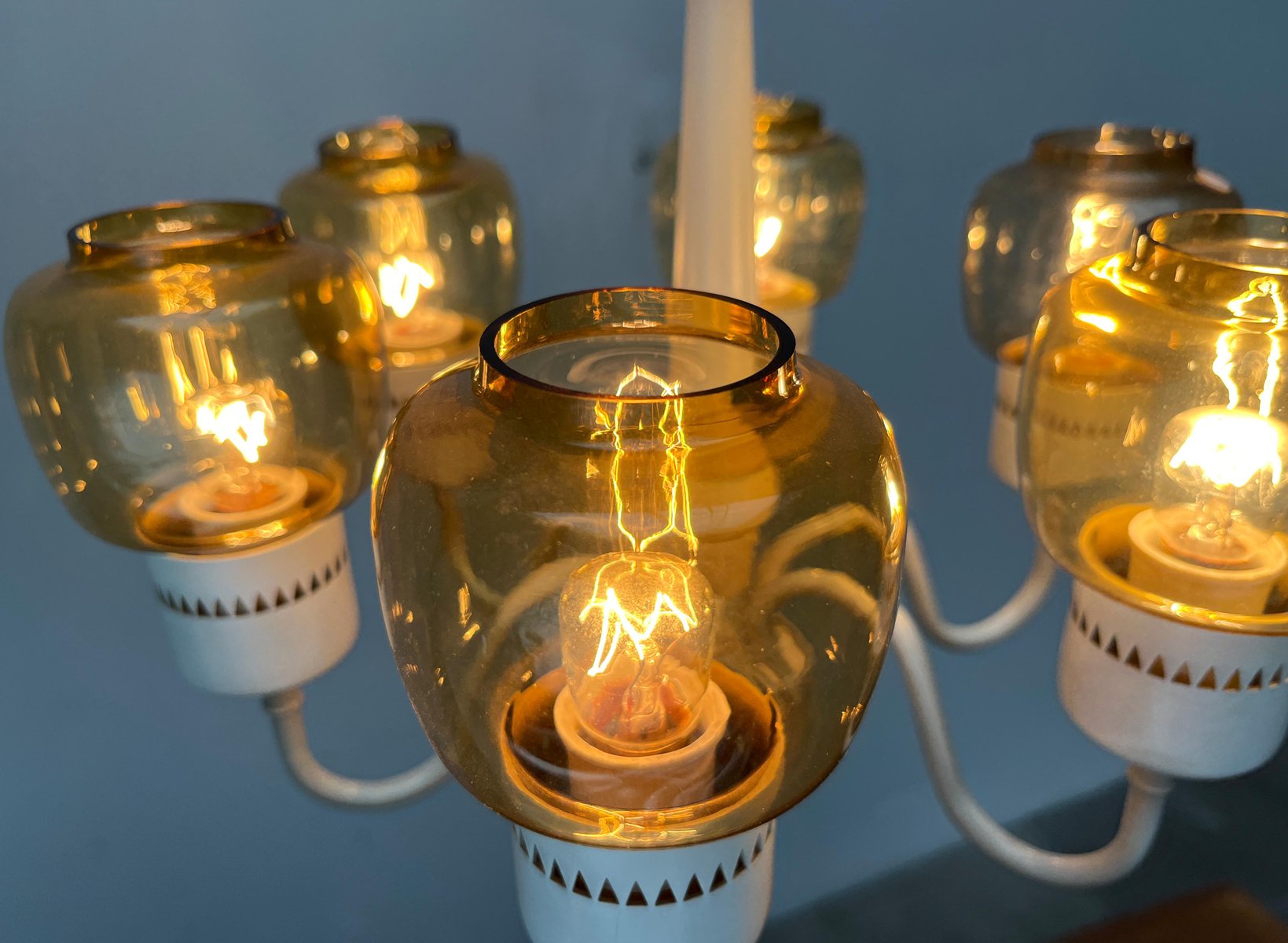 Mid-Century Swedish T526 Chandelier with Amber Colored Glasses by Hans ...