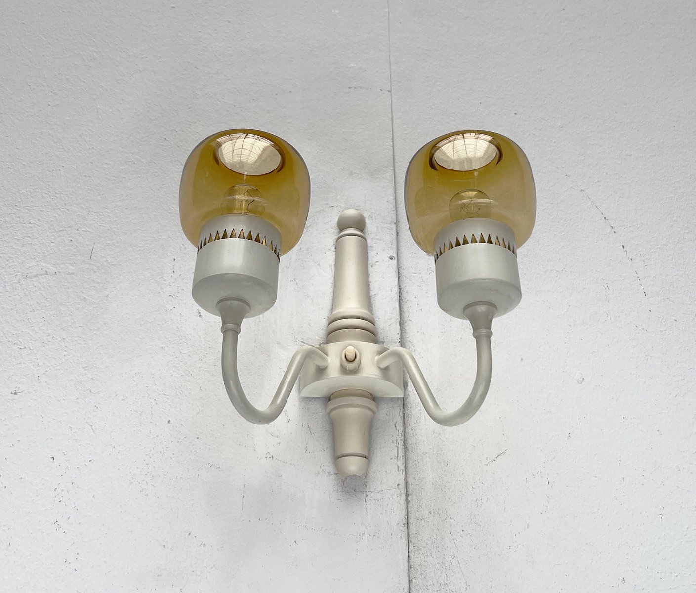Mid-Century Swedish T526 Wall Lamps with Amber Colored Glasses by Hans ...