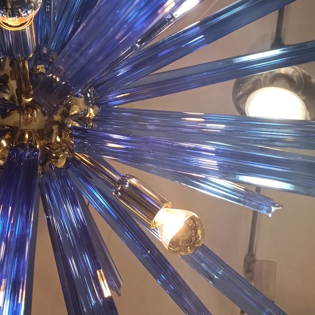 Trihedral Murano Glass Blue Ceiling Lamp for sale at Pamono