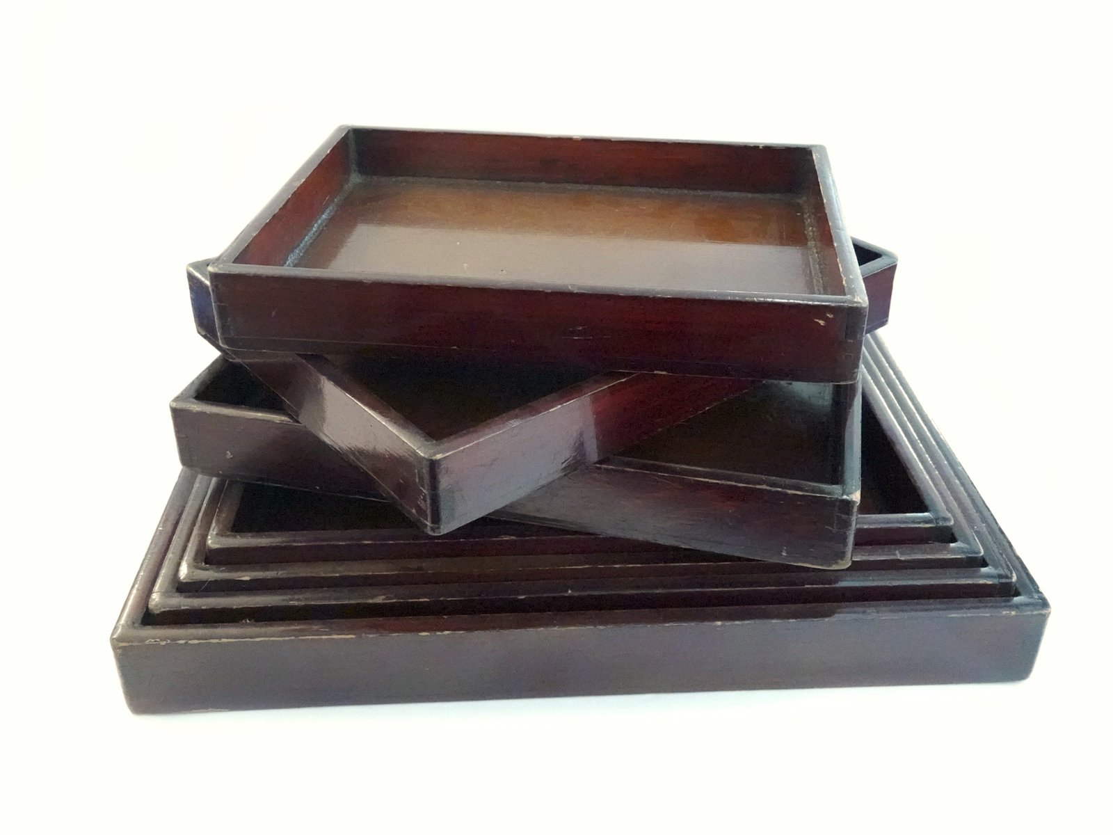Japanese Lacquered Wooden Serving Trays Set, 1950s, Set of 7 for sale ...