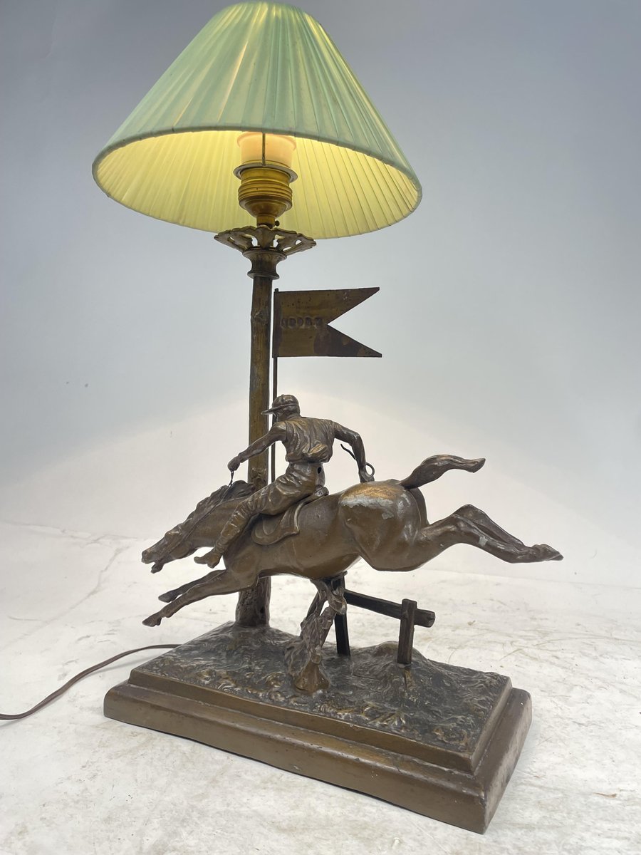 Antique Bronze Lamp with Racing Horse, Liberty, 1920s for sale at Pamono