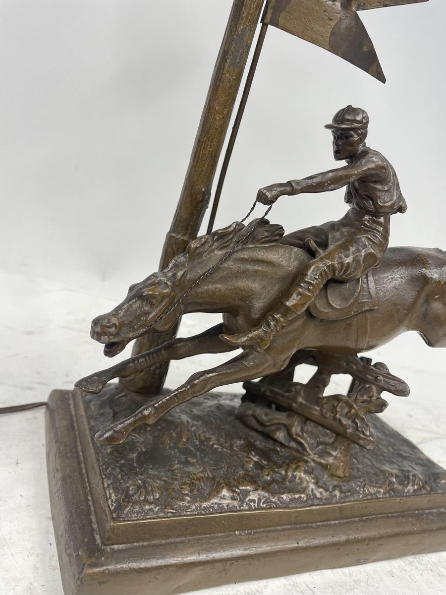 Antique Bronze Lamp with Racing Horse, Liberty, 1920s for sale at Pamono