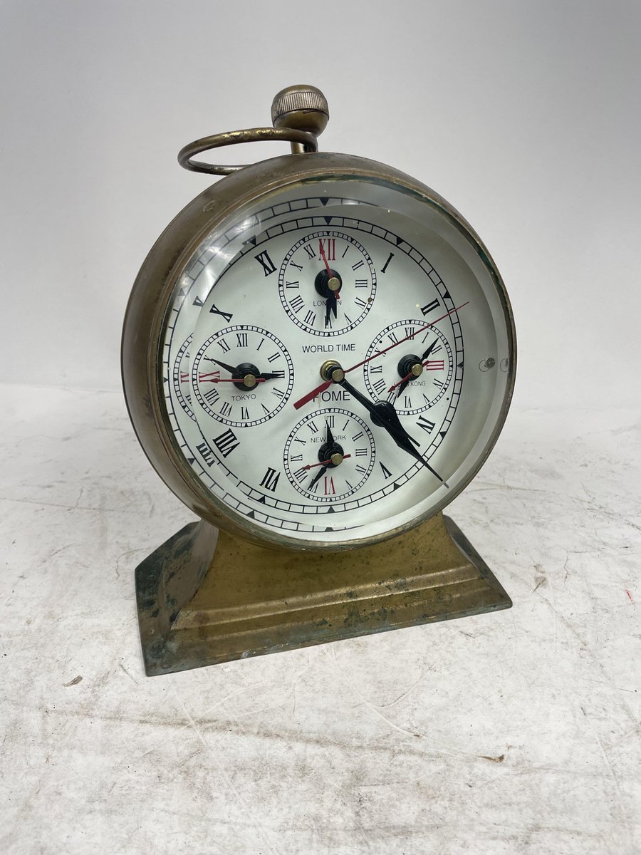 World Time Clock with Five Time Zones in Brass for sale at Pamono