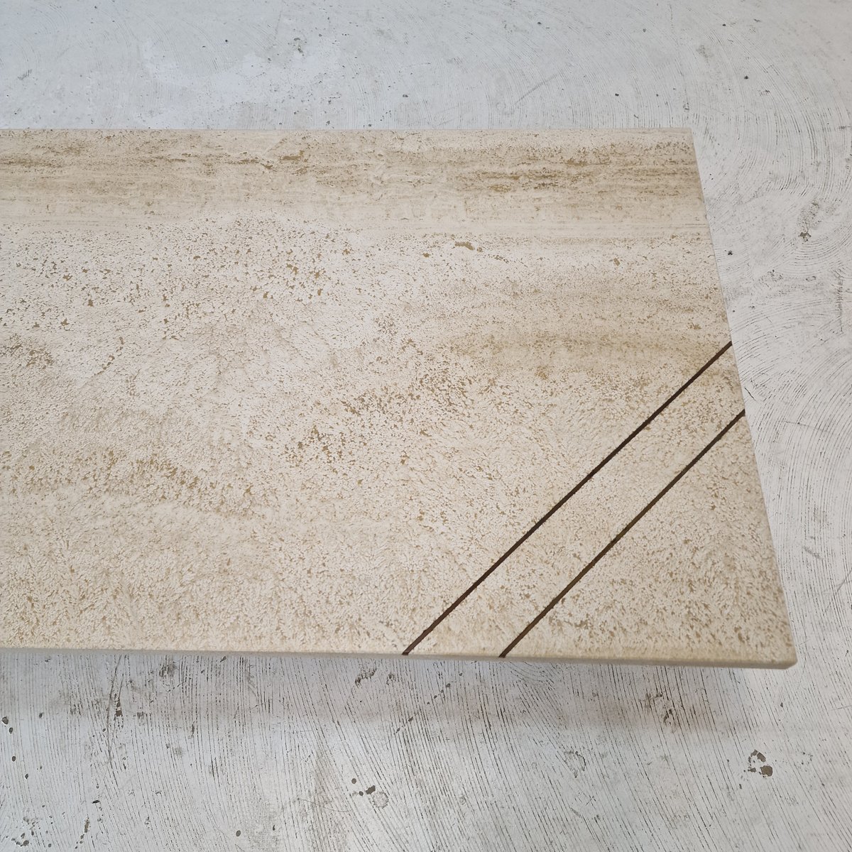 Table Basse ou d'Appoint Rectangle en Travertin avec Laiton, Italie ...