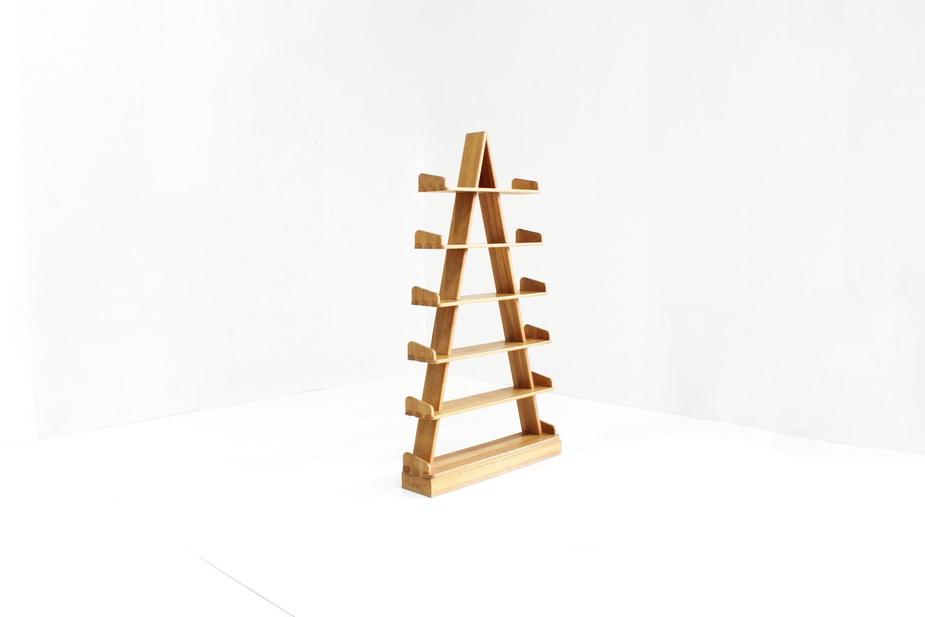 Brutalist Pyramid Shelving Unit Bookcase in Oak for sale at Pamono