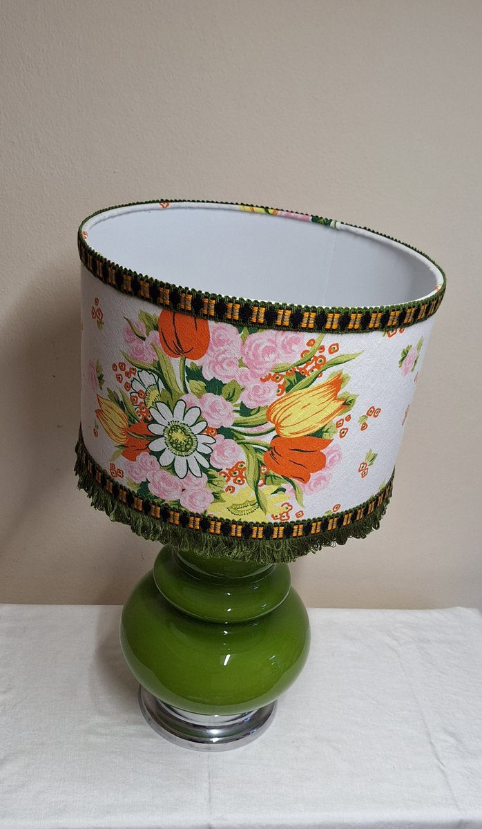 Vintage Table Lamp with Internally Lit Green Glass Base on Chrome ...