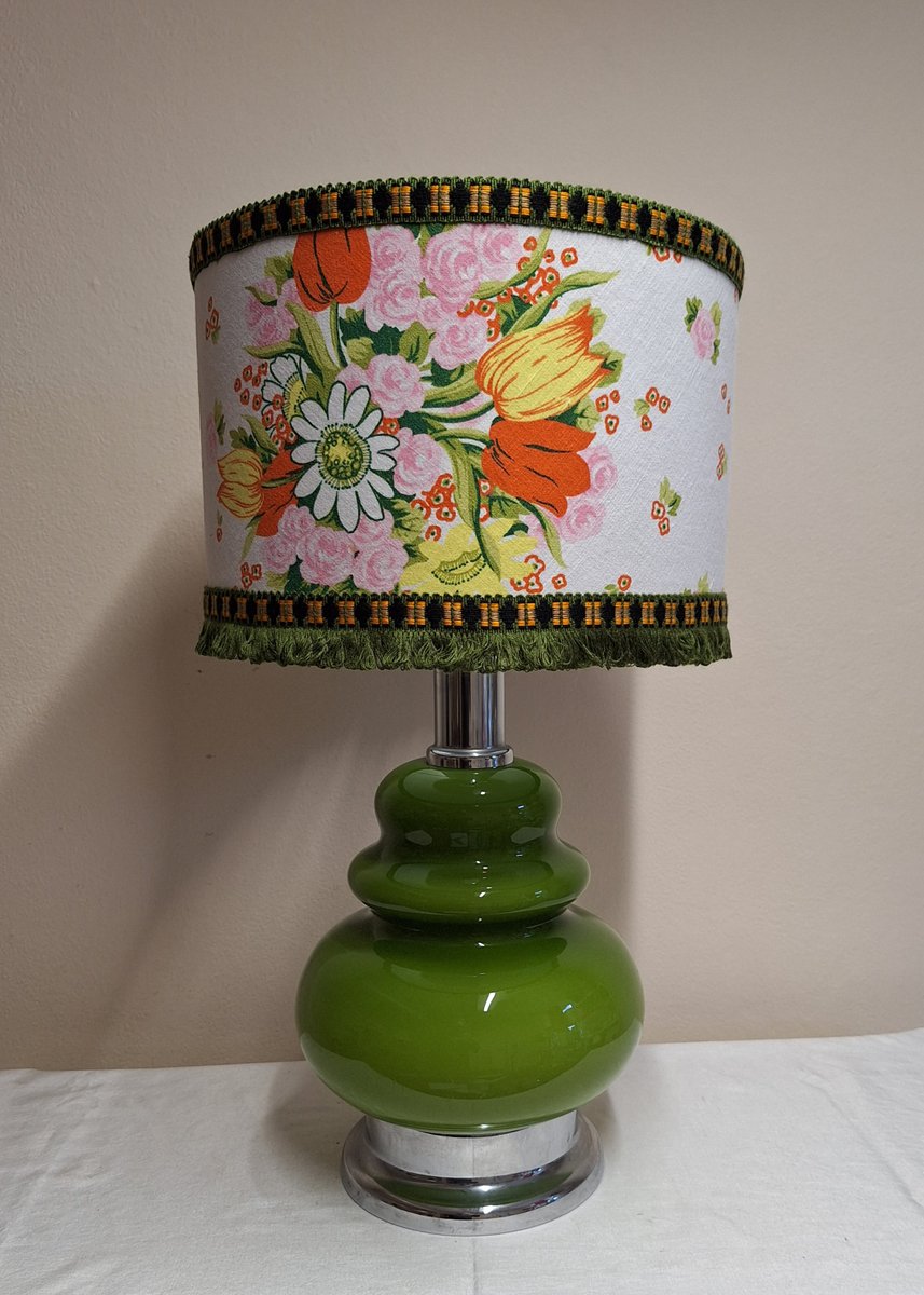 Vintage Table Lamp with Internally Lit Green Glass Base on Chrome ...