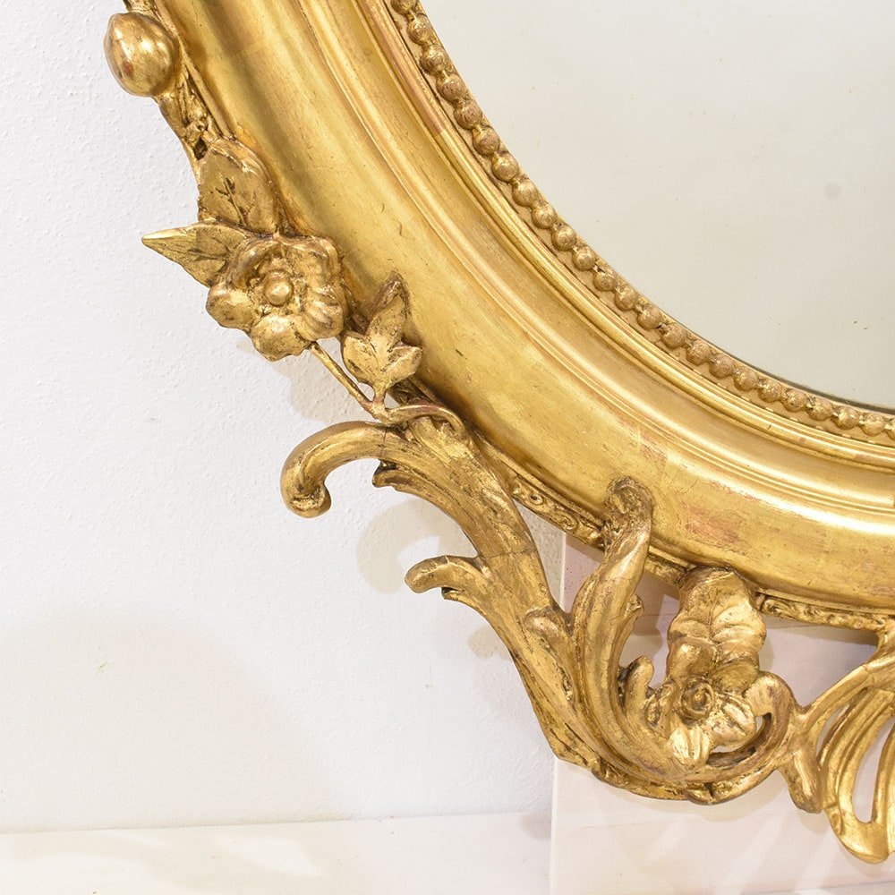 19th Century Round Gold Mirror with Flowers and Scrolls & Gold Leaf ...