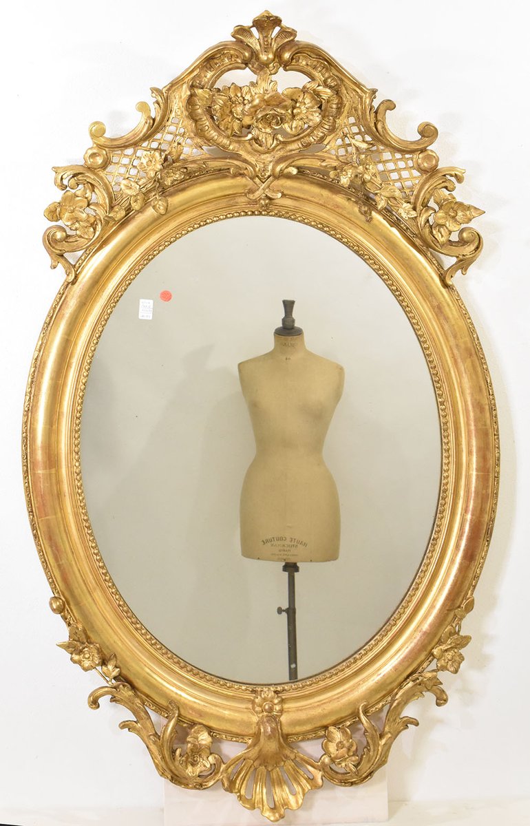 19th Century Round Gold Mirror with Flowers and Scrolls & Gold Leaf ...