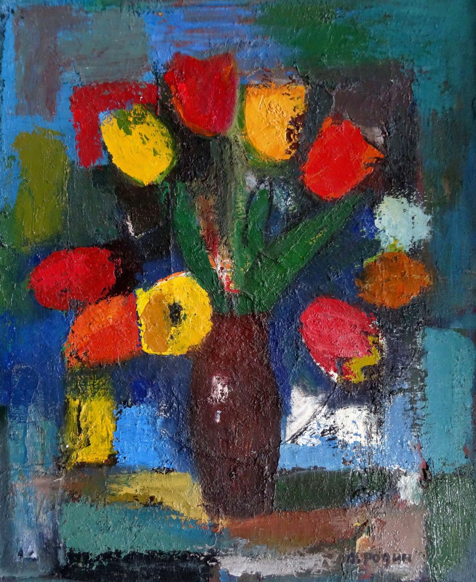Aleksandr Rodin, Bouquet of Tulips, 1980, Oil on Canvas for sale at Pamono