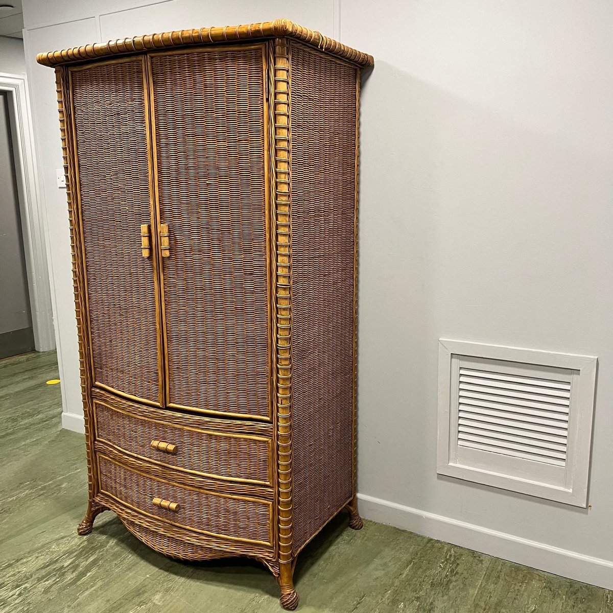Vintage Wicker Wardrobe with 2 Drawers, 1980s for sale at Pamono