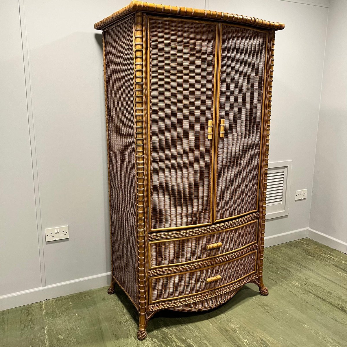 Vintage Wicker Wardrobe with 2 Drawers, 1980s for sale at Pamono
