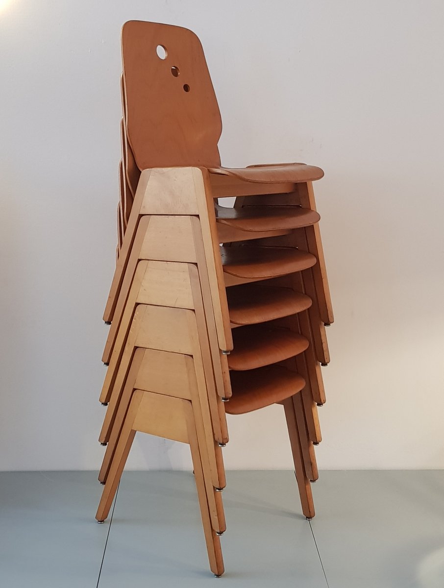 Beech Stacking Chairs, 1960s, Set of 6 for sale at Pamono