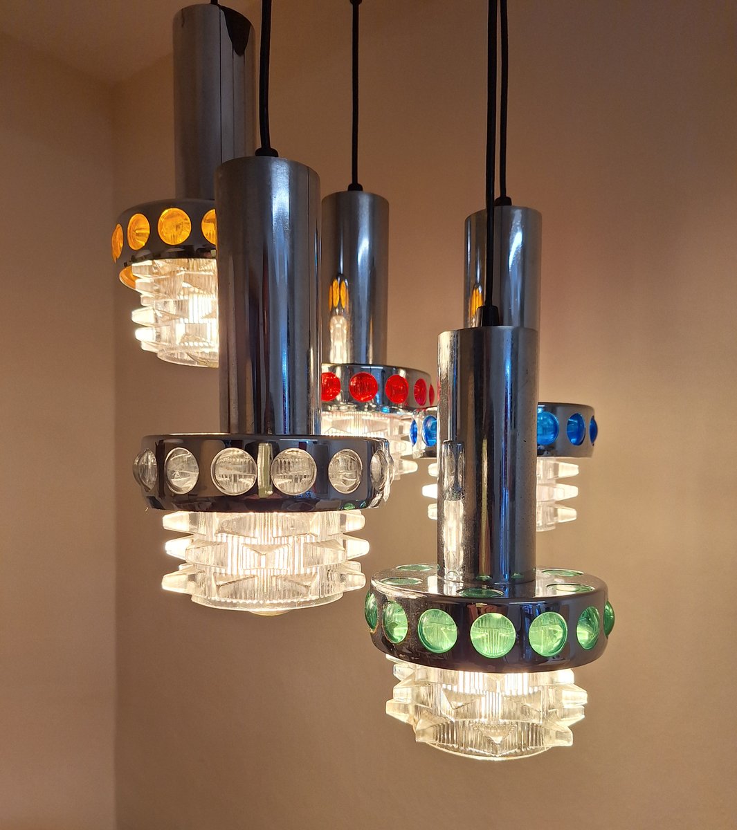 Vintage 5-Flame Cascade Ceiling Lamp with Black Metal Base Plate, Five ...