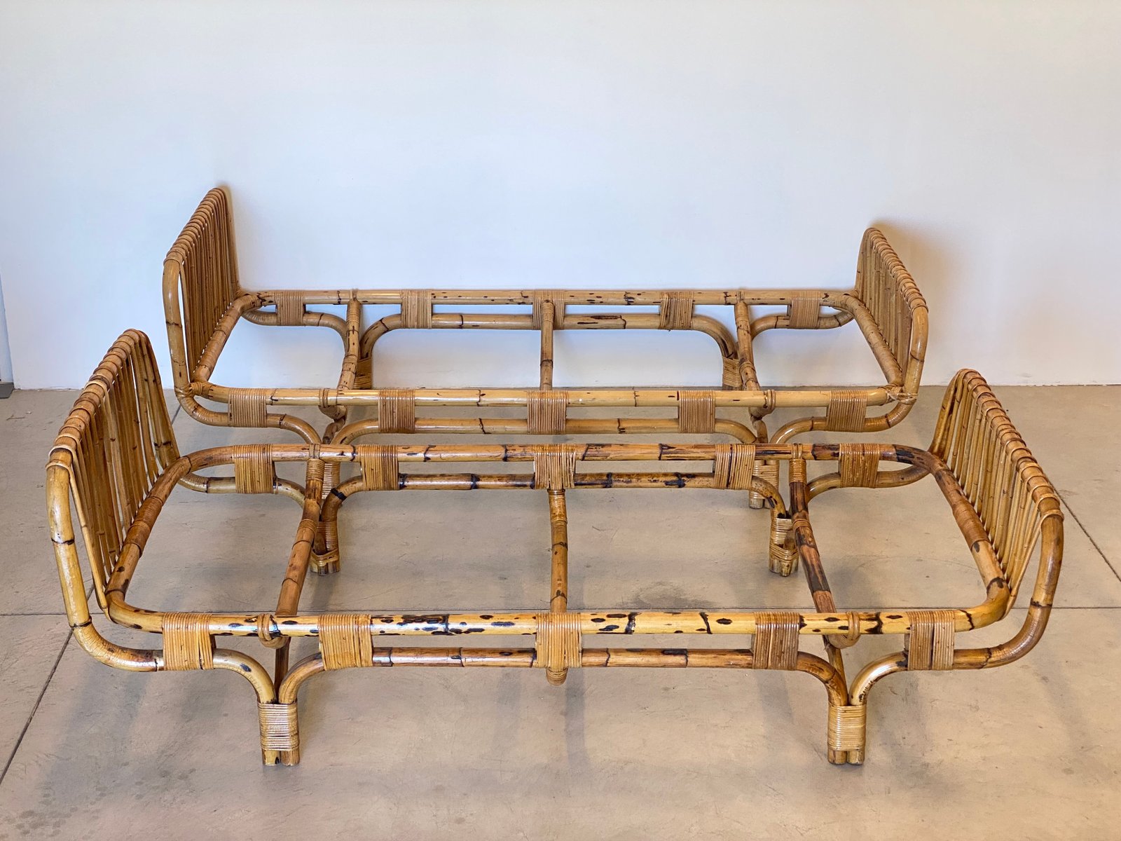 Bamboo and Wicker Bed, 1970s for sale at Pamono