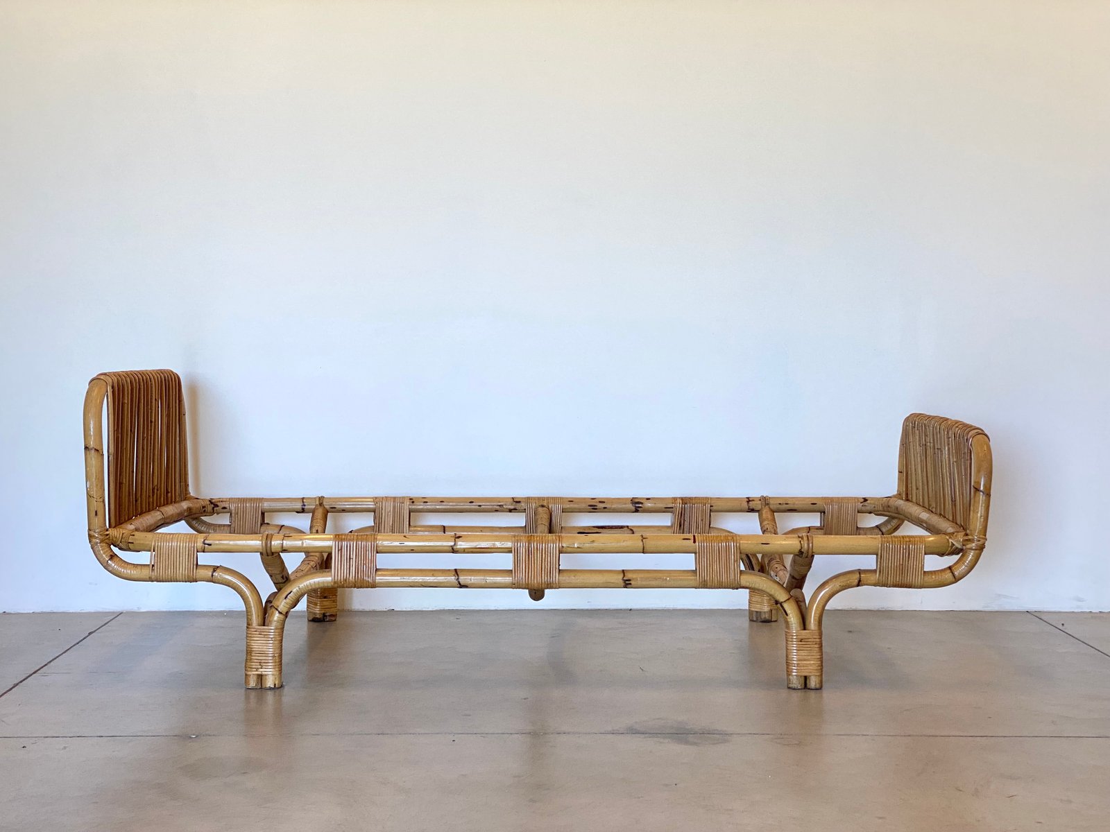 Bamboo and Wicker Bed, 1970s for sale at Pamono