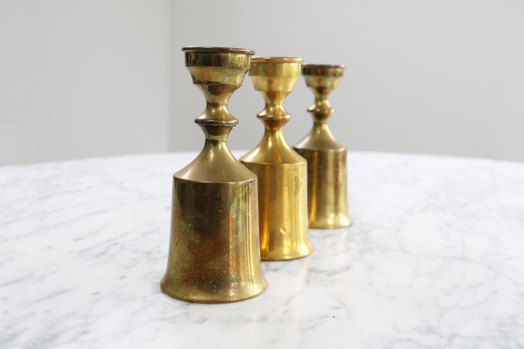 Vintage Danish Brass Candlesticks, 1960s, Set of 3 for sale at Pamono