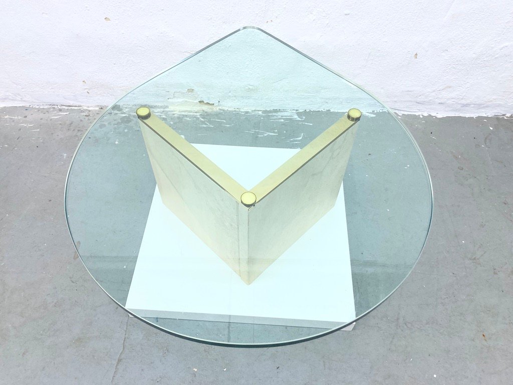 Hollywood Regency Travertine Glass Side Table with Teardrop Top, 1980s ...