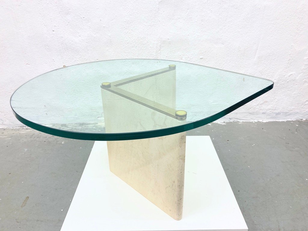 Hollywood Regency Travertine Glass Side Table with Teardrop Top, 1980s ...