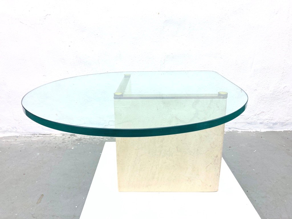 Hollywood Regency Travertine Glass Side Table with Teardrop Top, 1980s ...