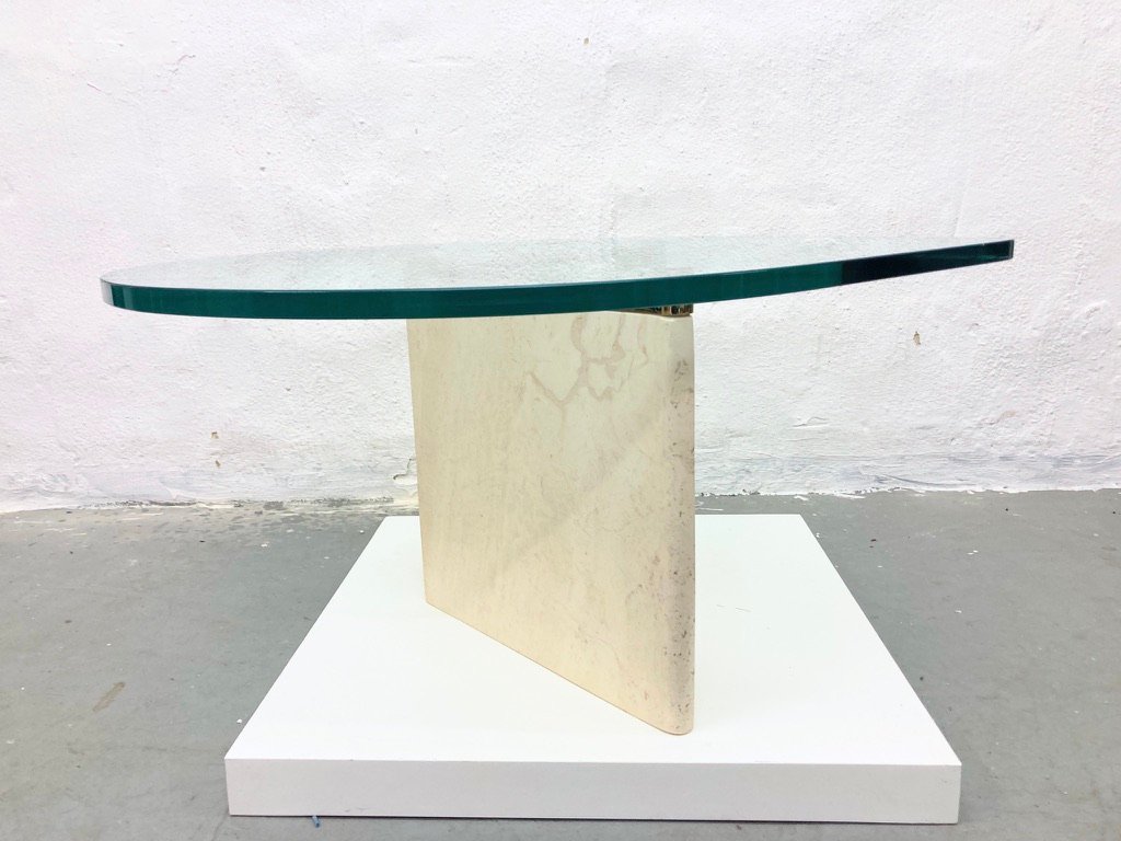 Hollywood Regency Travertine Glass Side Table with Teardrop Top, 1980s ...
