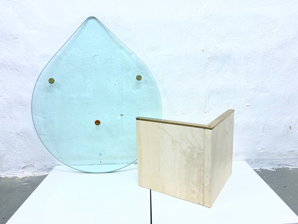 Hollywood Regency Travertine Glass Side Table with Teardrop Top, 1980s ...