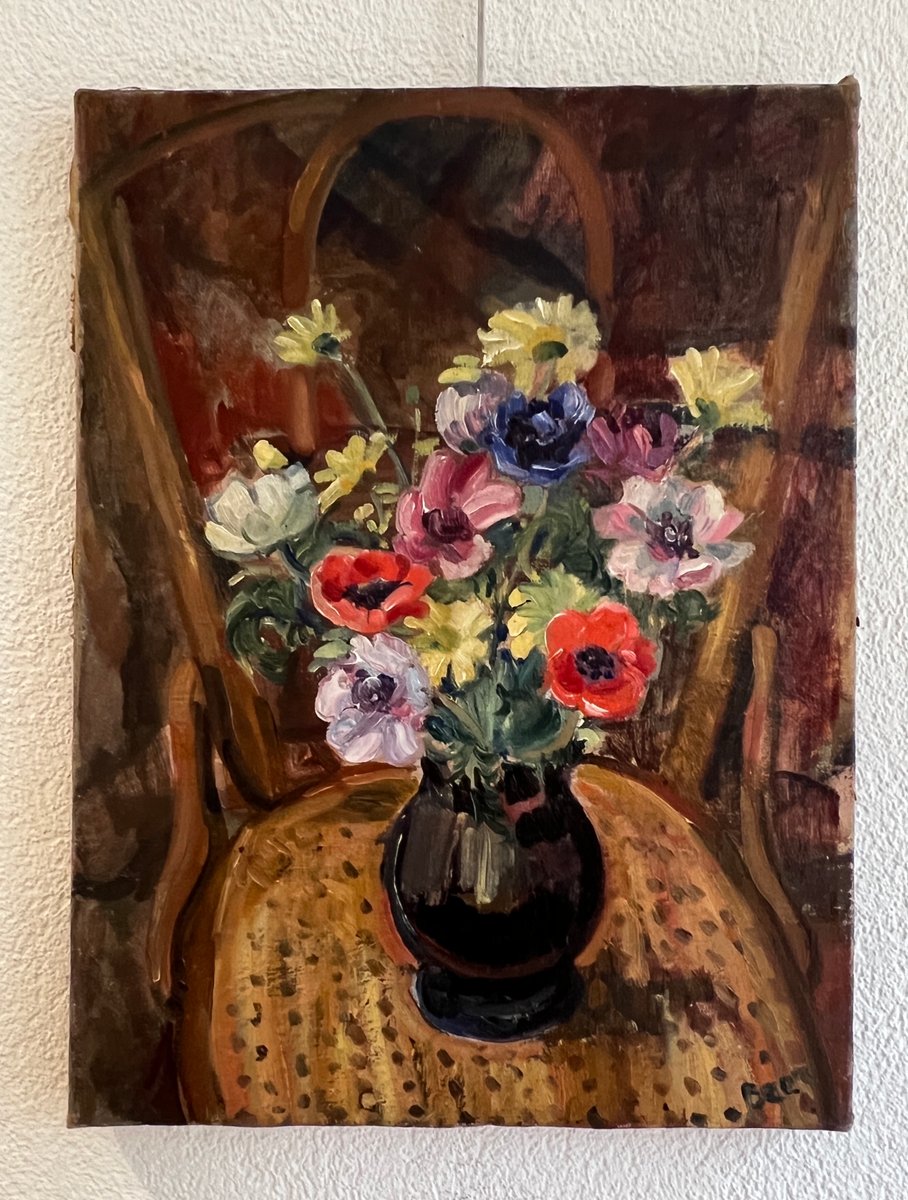 Charles Beer, Bouquet of Flowers in Vase on an Armchair, 1920s, Oil on ...