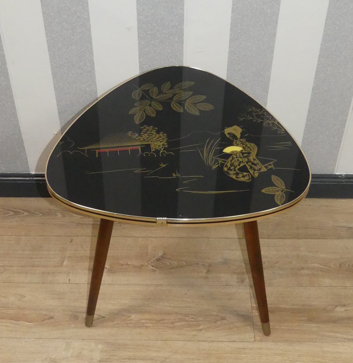 Cocktail Table Black Glass Top Gold Asia Kidney Table, 1950s for sale ...