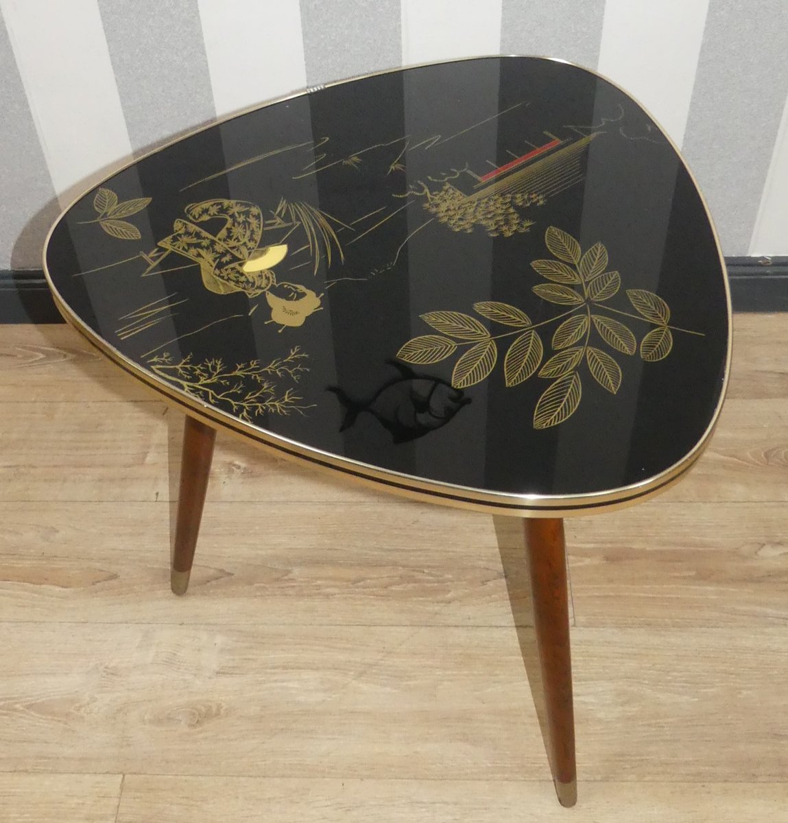 Cocktail Table Black Glass Top Gold Asia Kidney Table, 1950s for sale ...