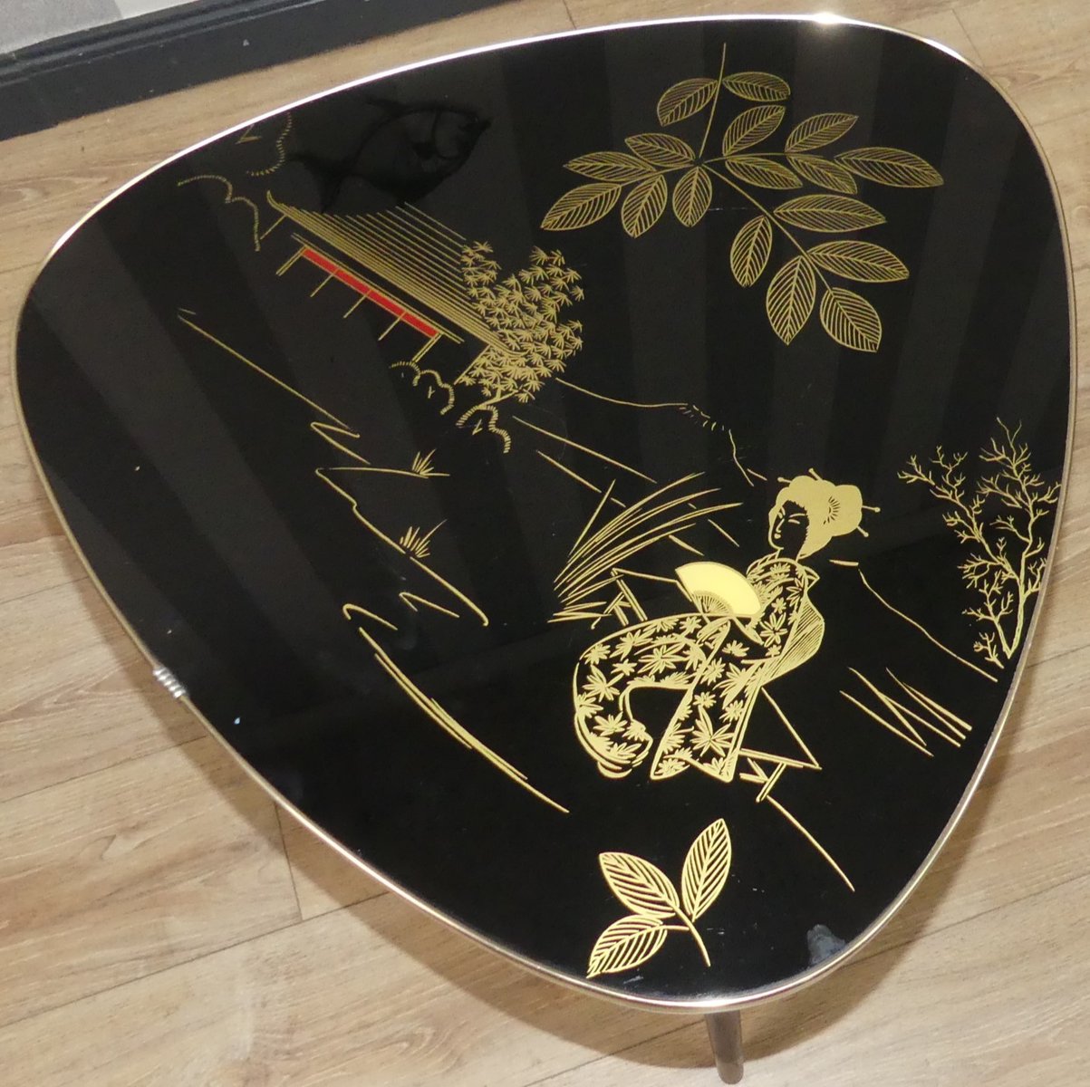 Cocktail Table Black Glass Top Gold Asia Kidney Table, 1950s for sale ...
