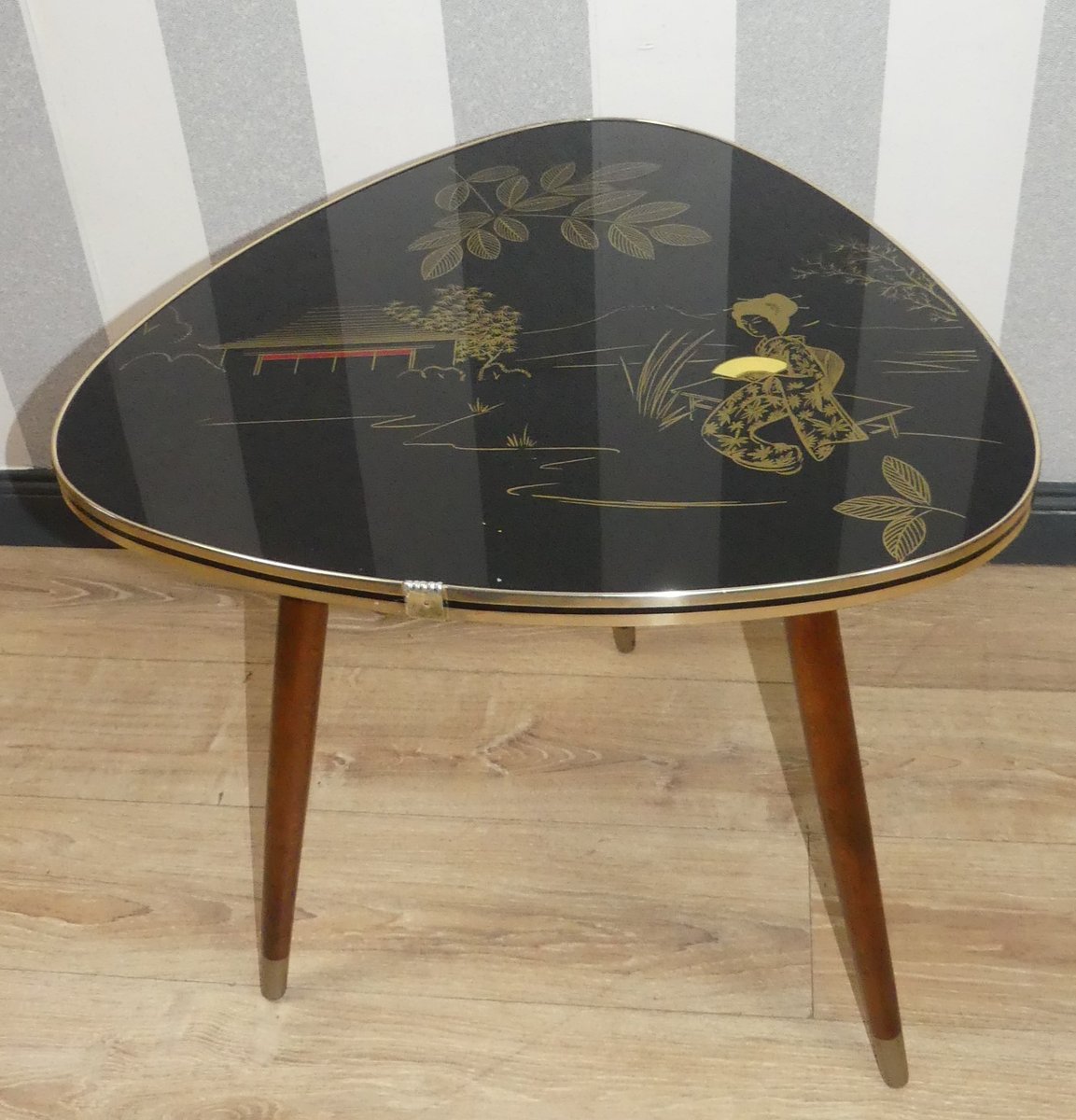 Cocktail Table Black Glass Top Gold Asia Kidney Table, 1950s for sale ...