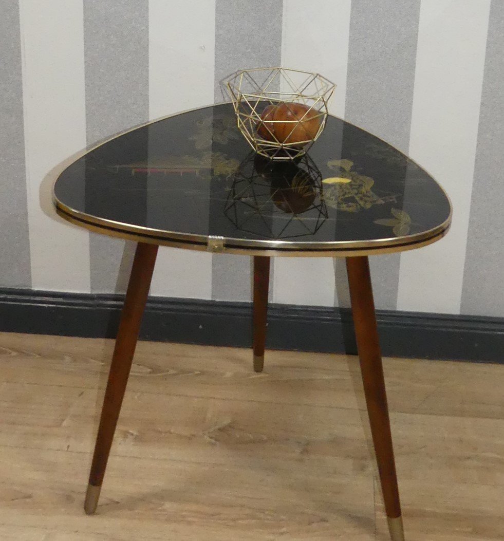 Cocktail Table Black Glass Top Gold Asia Kidney Table, 1950s for sale ...
