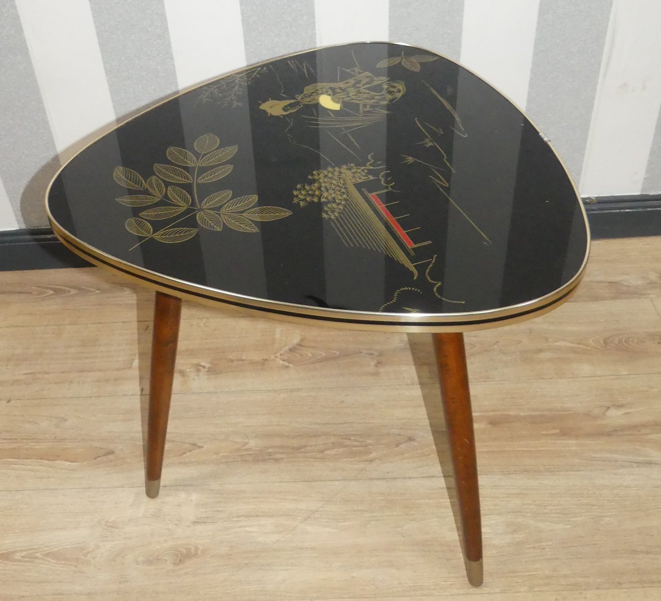 Cocktail Table Black Glass Top Gold Asia Kidney Table, 1950s for sale ...