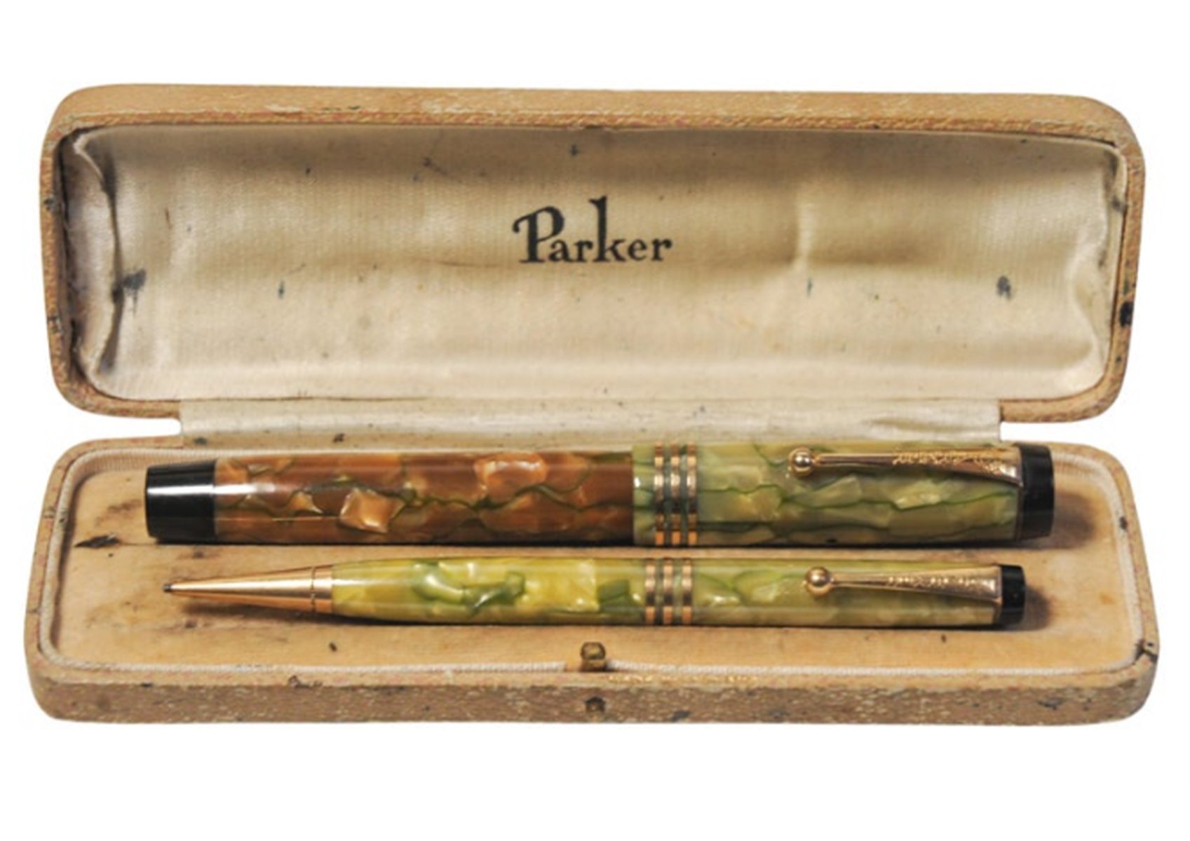 Art Deco Duofold Marbleised Fountain Pen & Pencil Set in Original ...