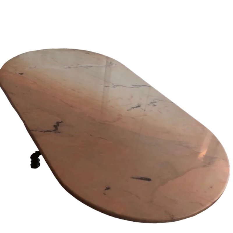 Wrought Iron Table with Pink Marble Top for sale at Pamono